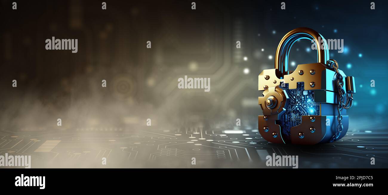 Padlock with Keyhole in data security on Converging point of circuit ...