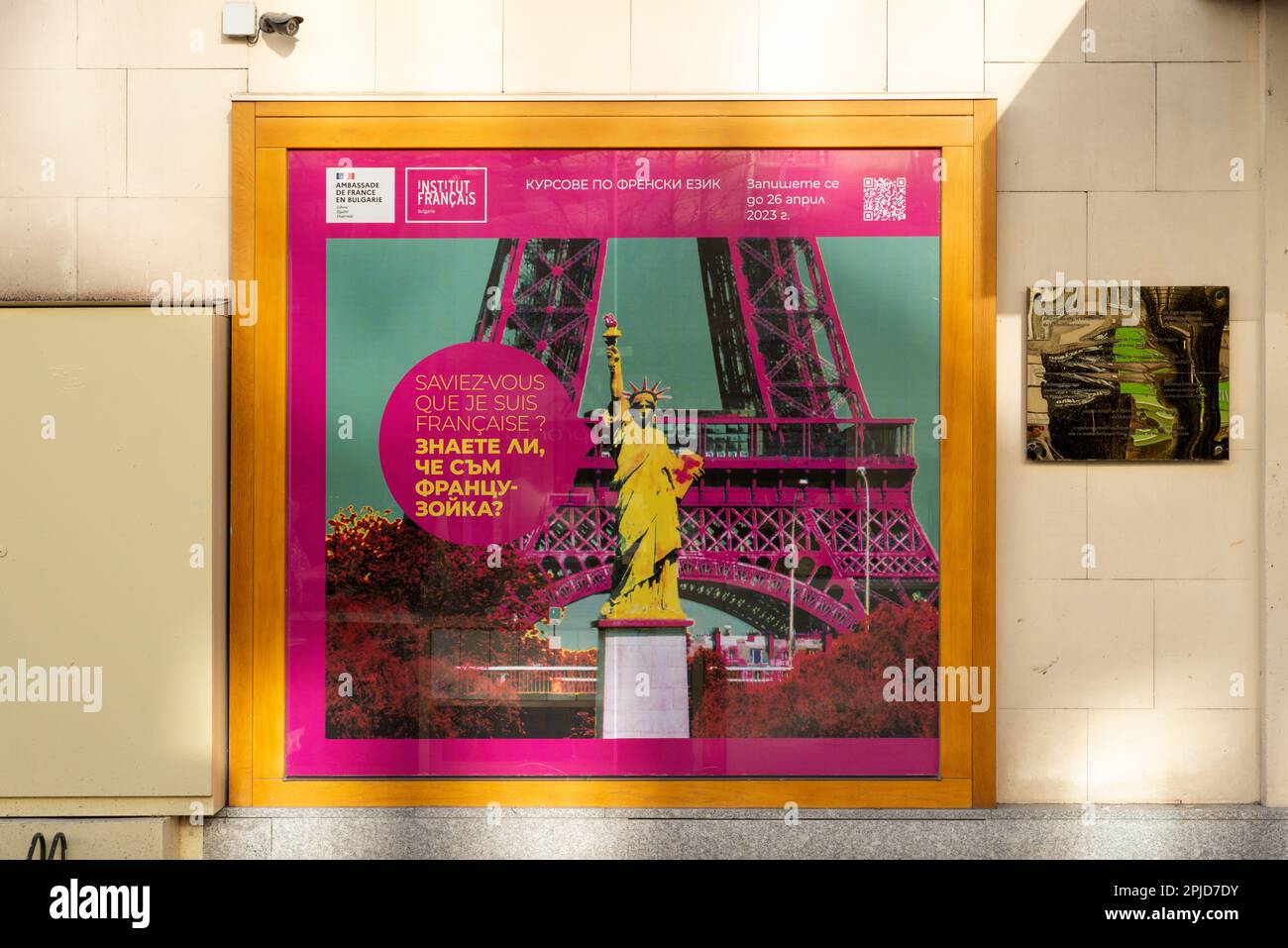 Bilingual poster outside a French Cultural Institute promoting French ...