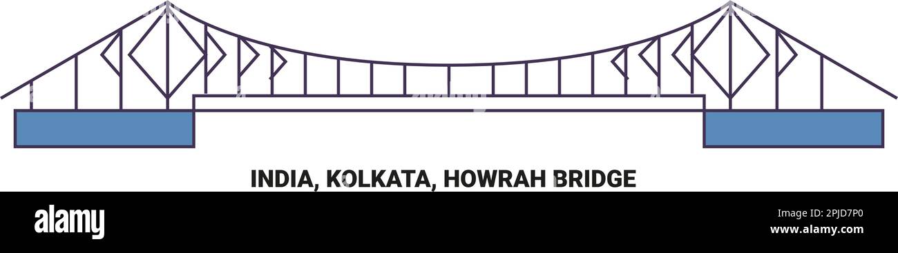 India, Kolkata, Howrah Bridge travel landmark vector illustration Stock ...
