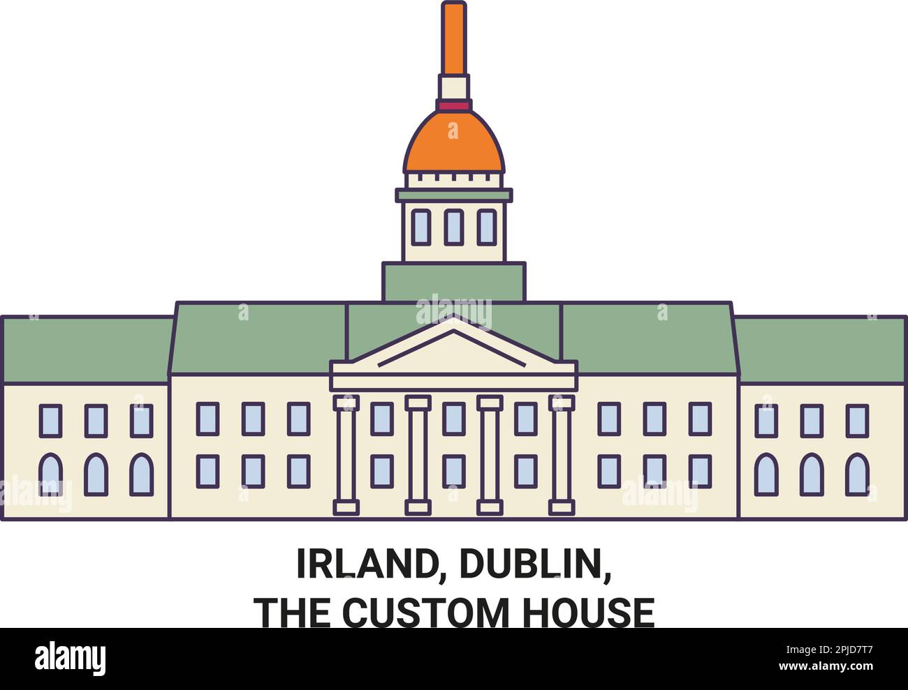 Irland, Dublin, The Custom House travel landmark vector illustration ...