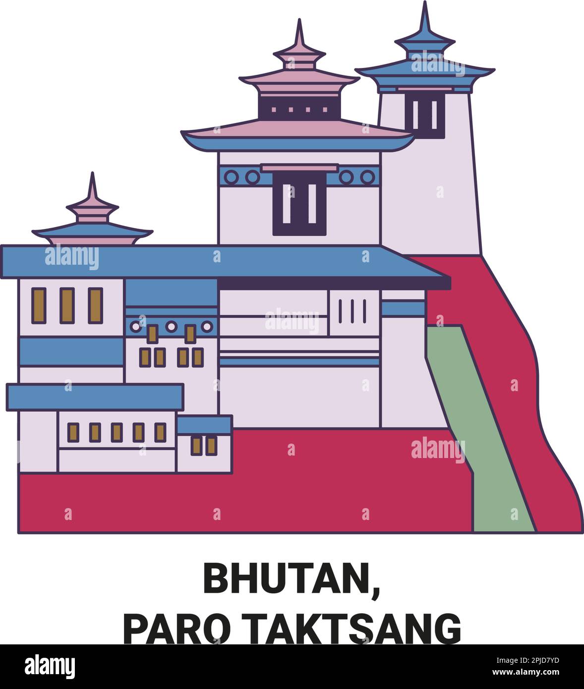 Bhutan, Paro Taktsang travel landmark vector illustration Stock Vector ...