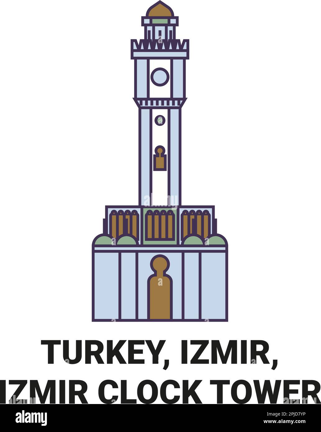Turkey, Izmir, Izmir Clock Tower travel landmark vector illustration ...