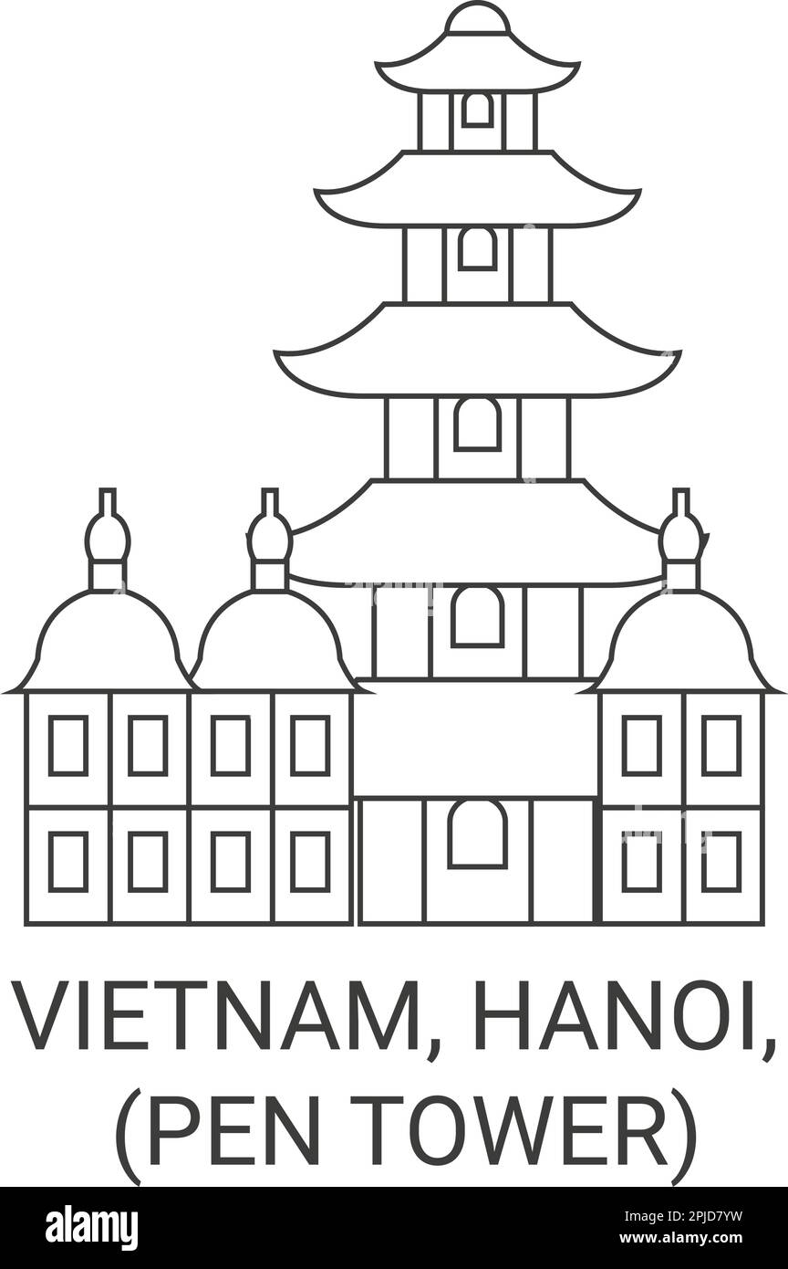 Vietnam, Hanoi, Thp Bt Pen Tower travel landmark vector illustration ...