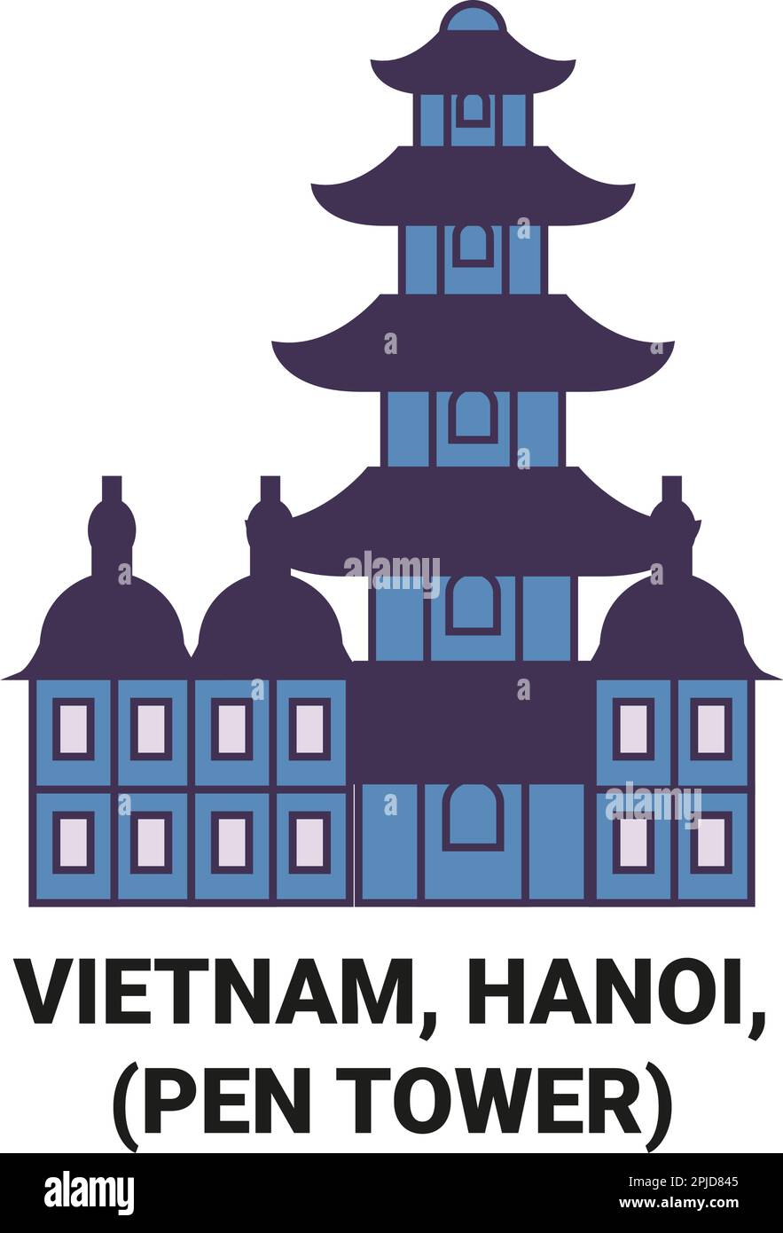 Vietnam, Hanoi, Thp Bt Pen Tower travel landmark vector illustration ...