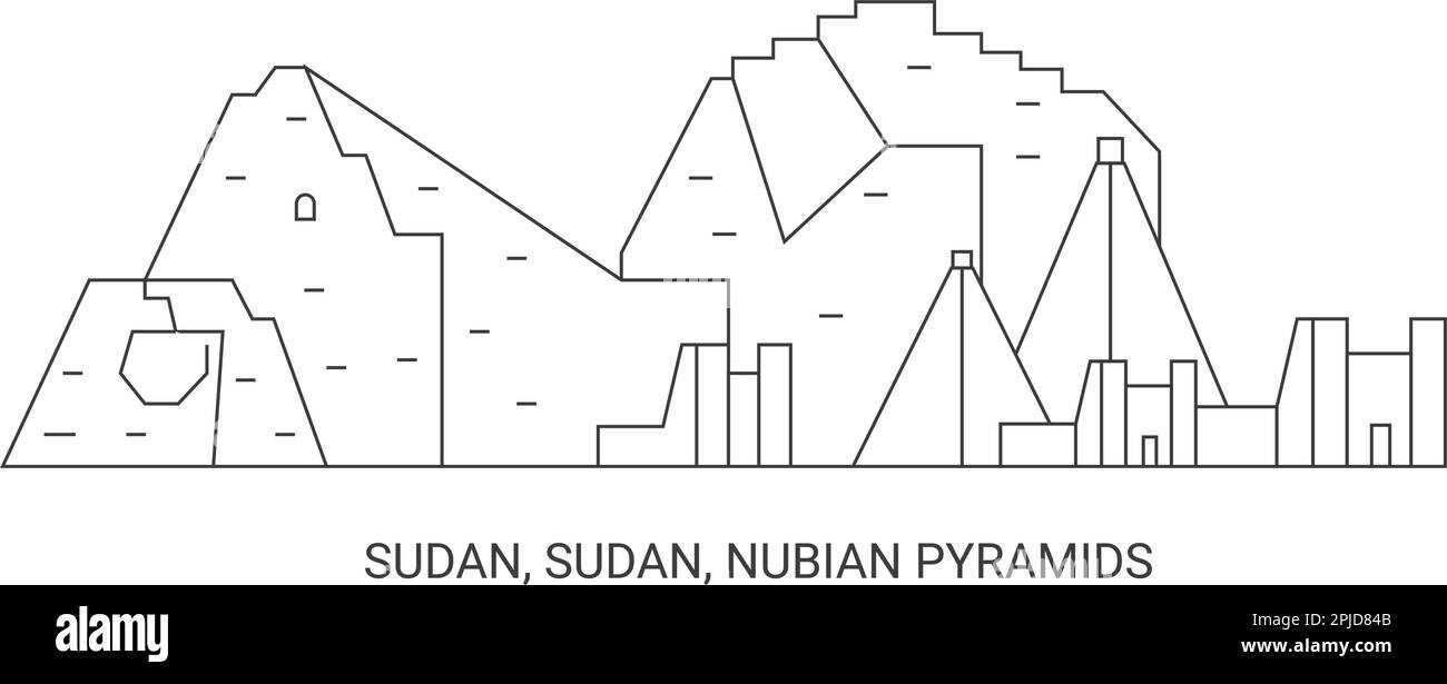 Sudan, Sudan, Nubian Pyramids, travel landmark vector illustration ...
