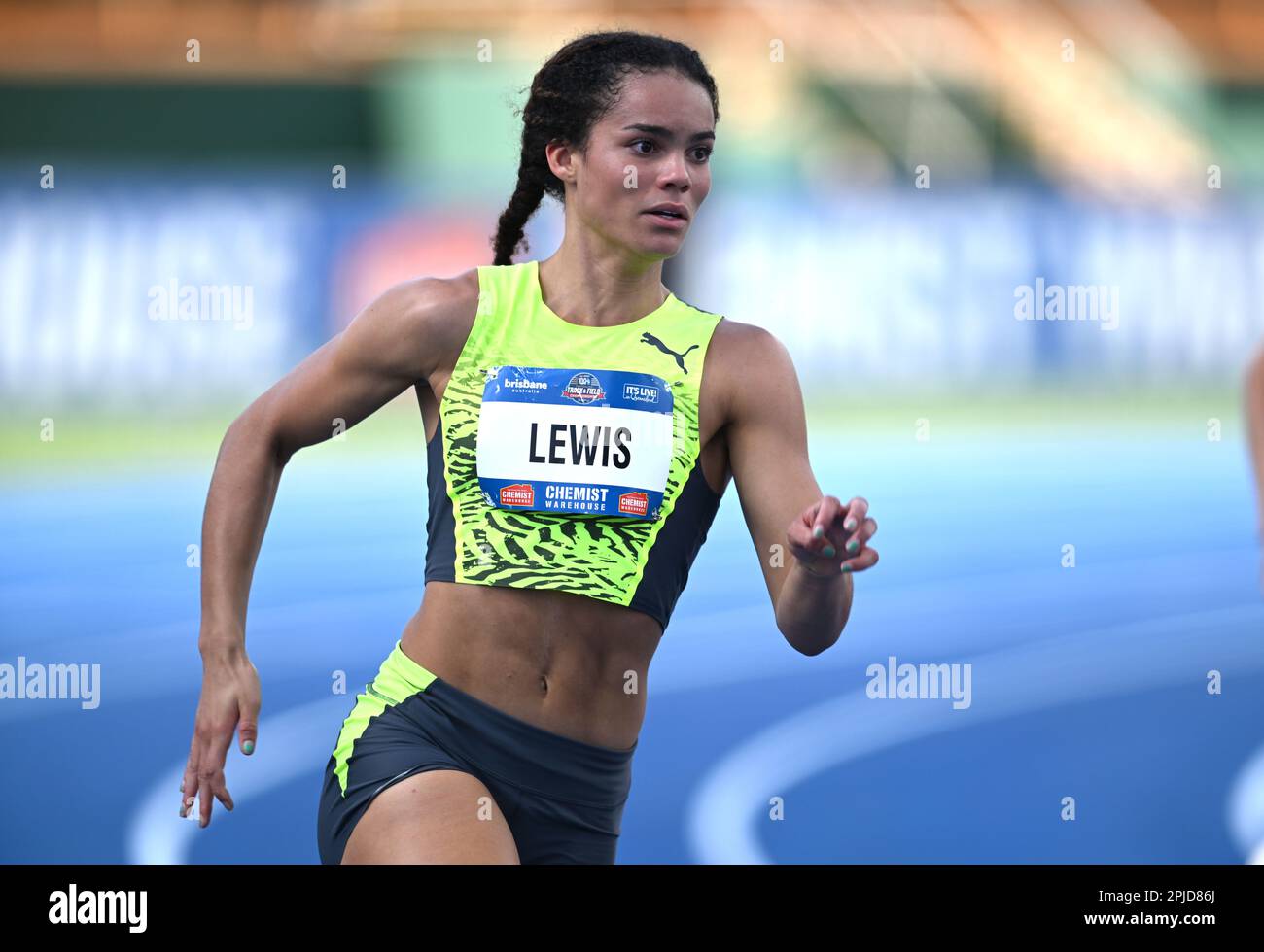 Torrie Lewis in action in the heats of the women’s 200 metres during ...