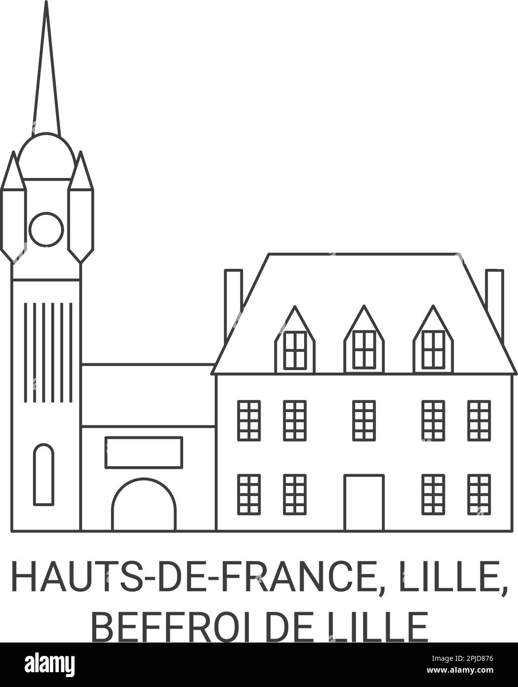 France, Beffroi De Lille travel landmark vector illustration Stock ...