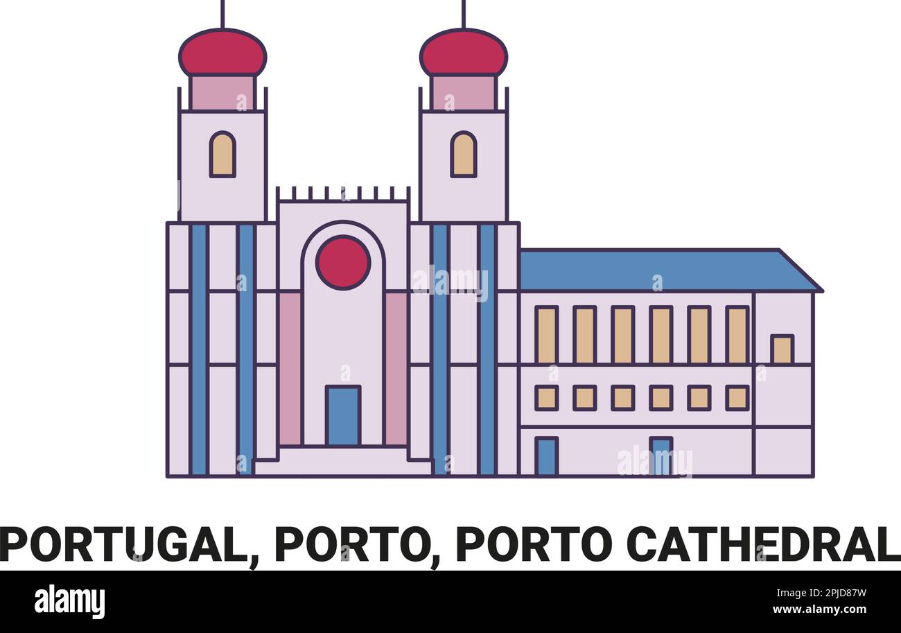 Portugal, Porto, Porto Cathedral, travel landmark vector illustration ...
