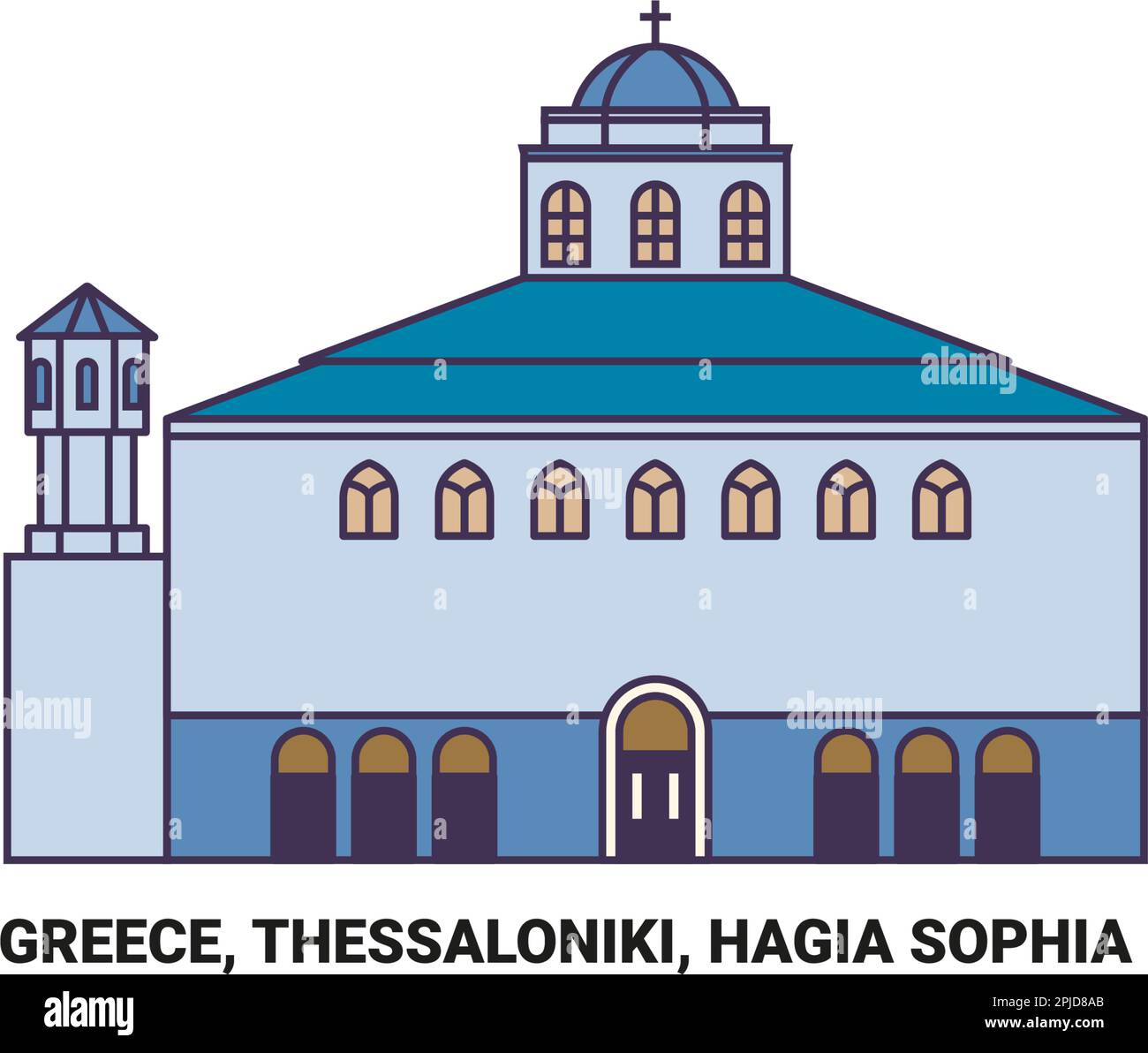 Greece, Thessaloniki, Hagia Sophia travel landmark vector illustration ...