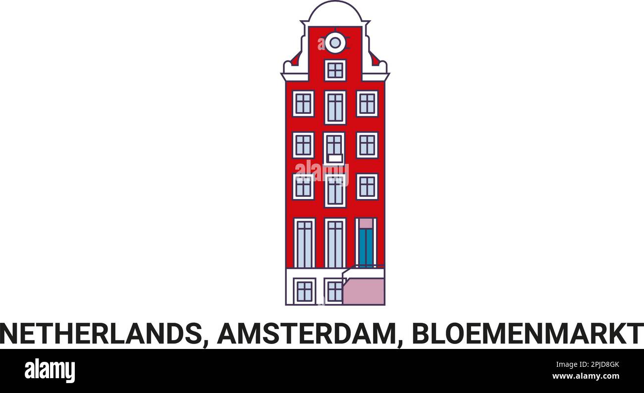 Netherlands, Amsterdam, Bloemenmarkt, travel landmark vector ...