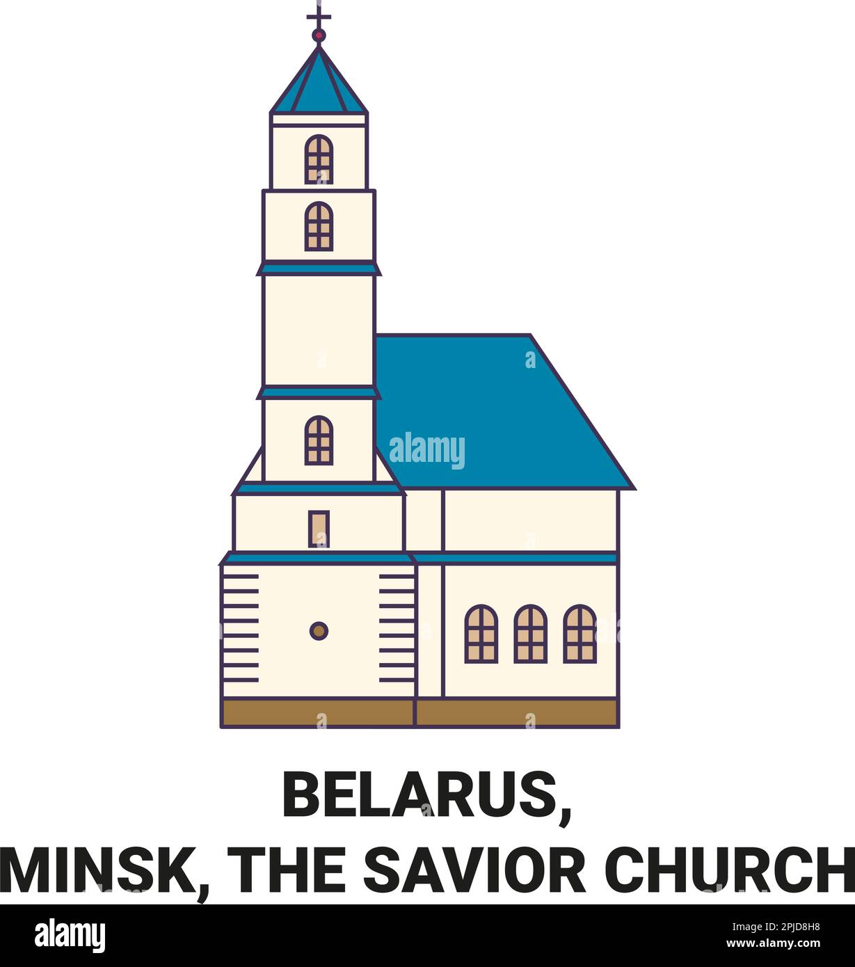 Belarus, Minsk, The Savior Church travel landmark vector illustration ...