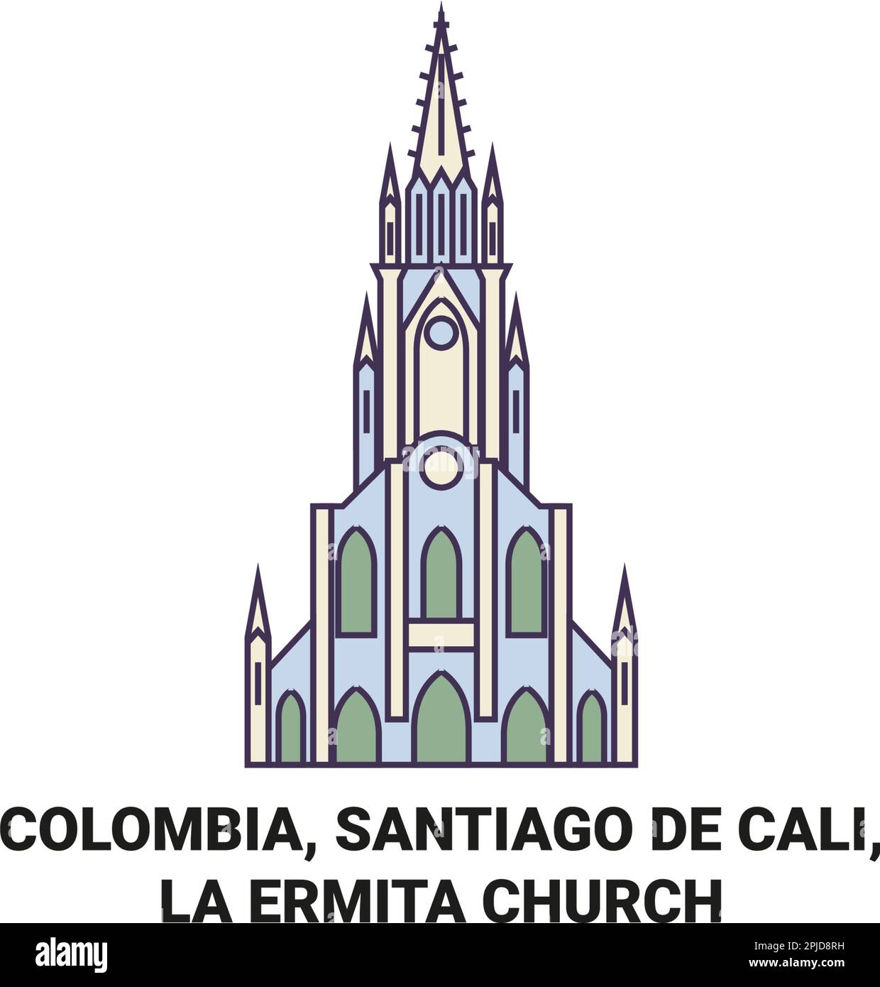 Colombia, Santiago De Cali, La Ermita Church travel landmark vector ...