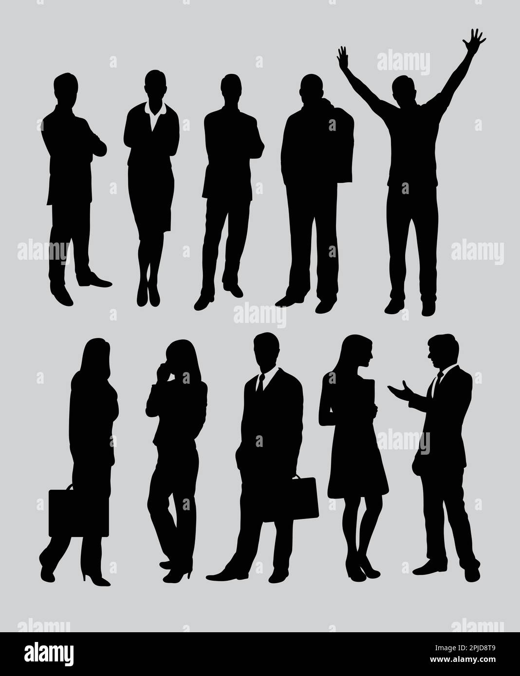 People working activity, businessman and businesswoman silhouettes ...