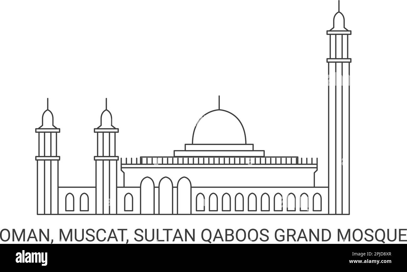 Oman, Muscat, Sultan Qaboos Grand Mosque, travel landmark vector ...