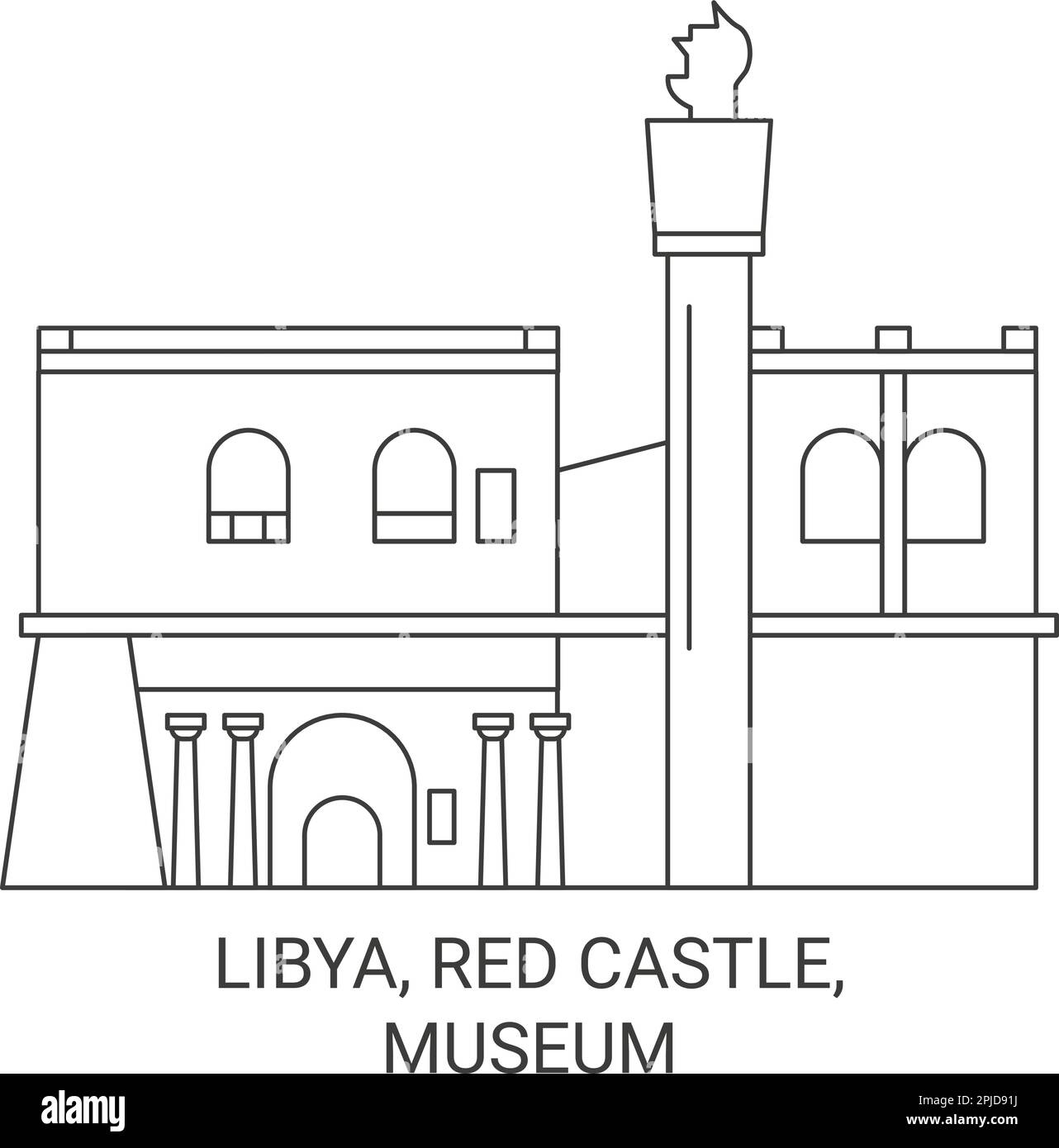 Libya, Red Castle, Museum travel landmark vector illustration Stock ...