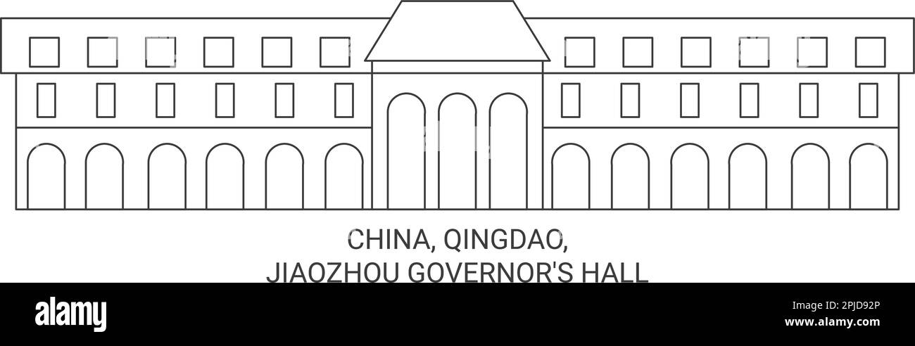China, Qingdao, Jiaozhou Governor's Hall travel landmark vector ...