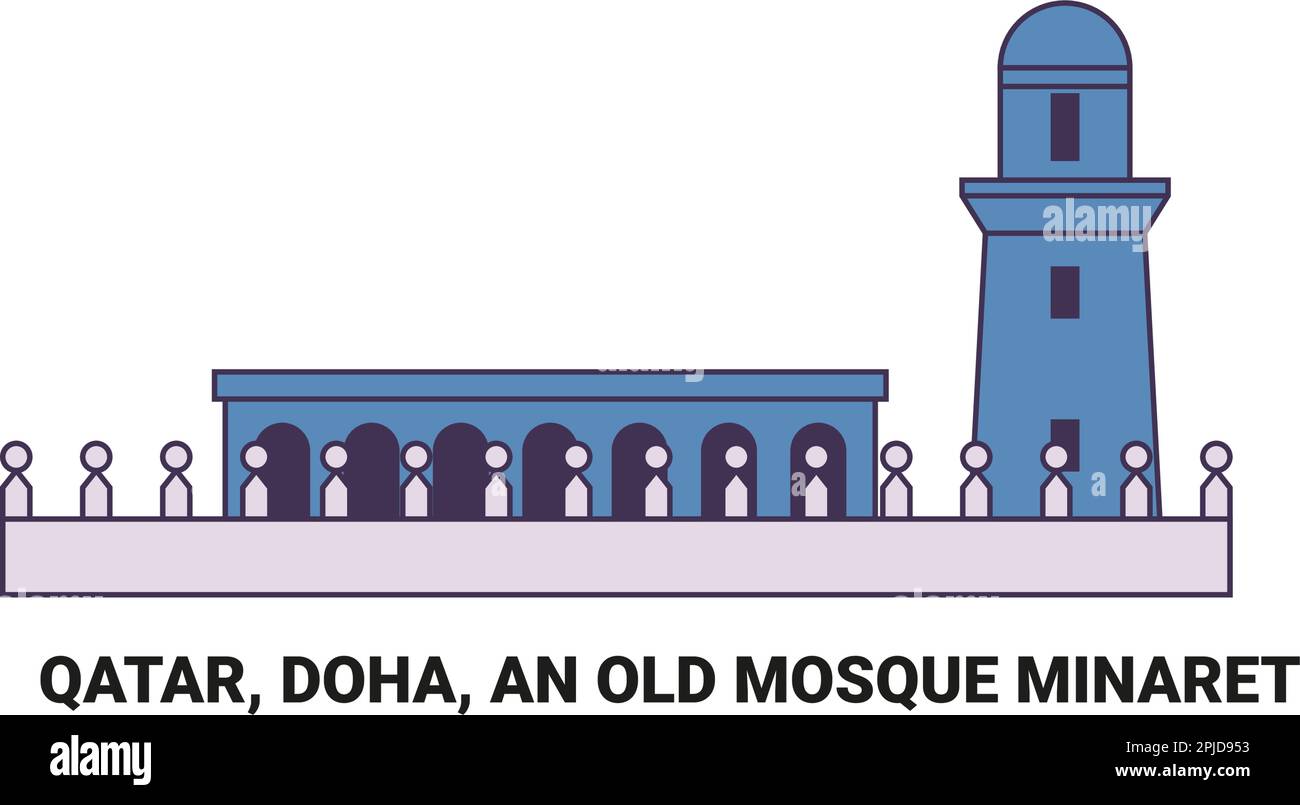 Qatar, Doha, An Old Mosque Minaret, travel landmark vector illustration ...