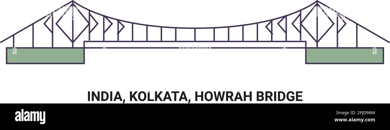 India, Kolkata, Howrah Bridge, travel landmark vector illustration ...