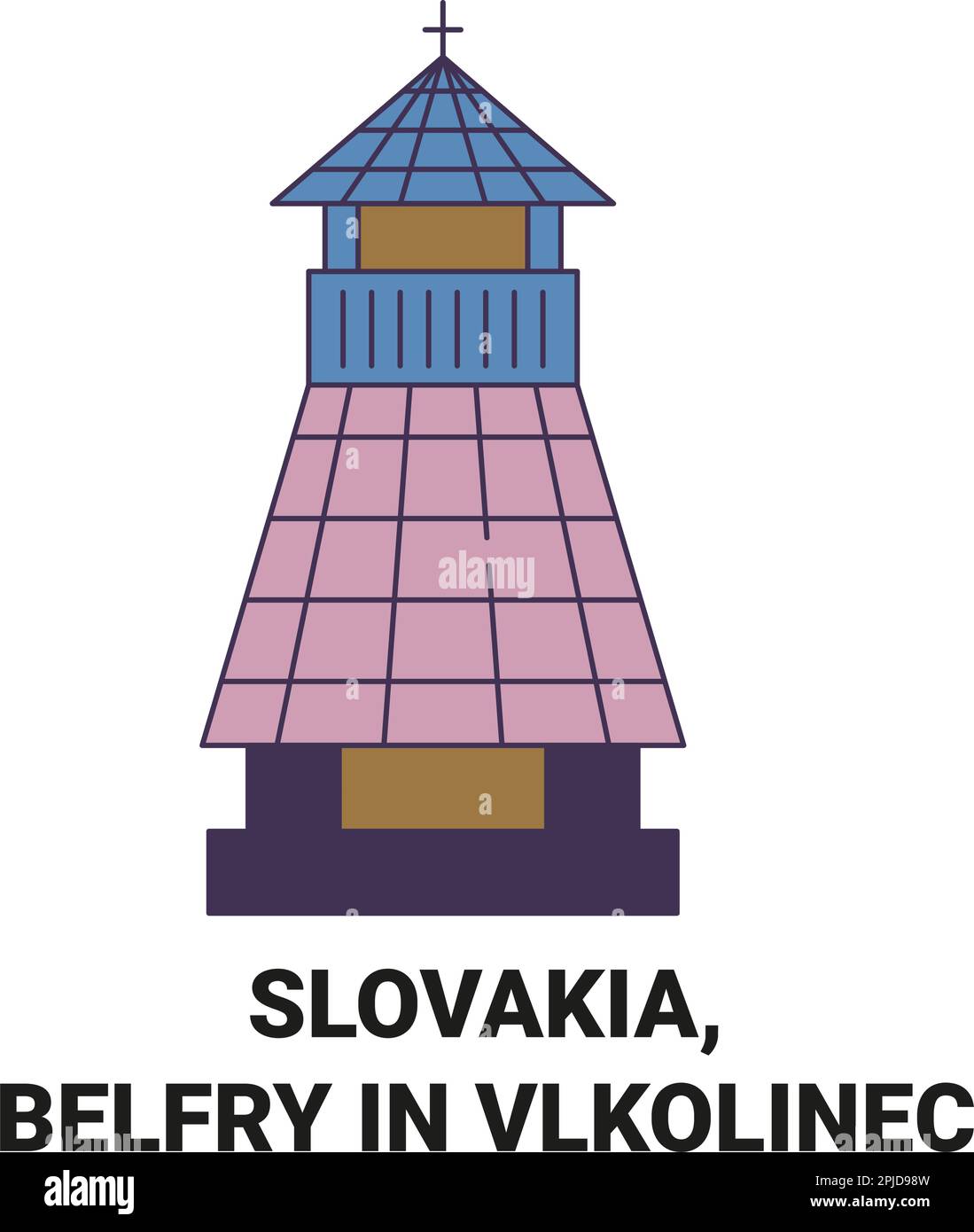Slovakia, Belfry In Vlkolnec travel landmark vector illustration Stock ...