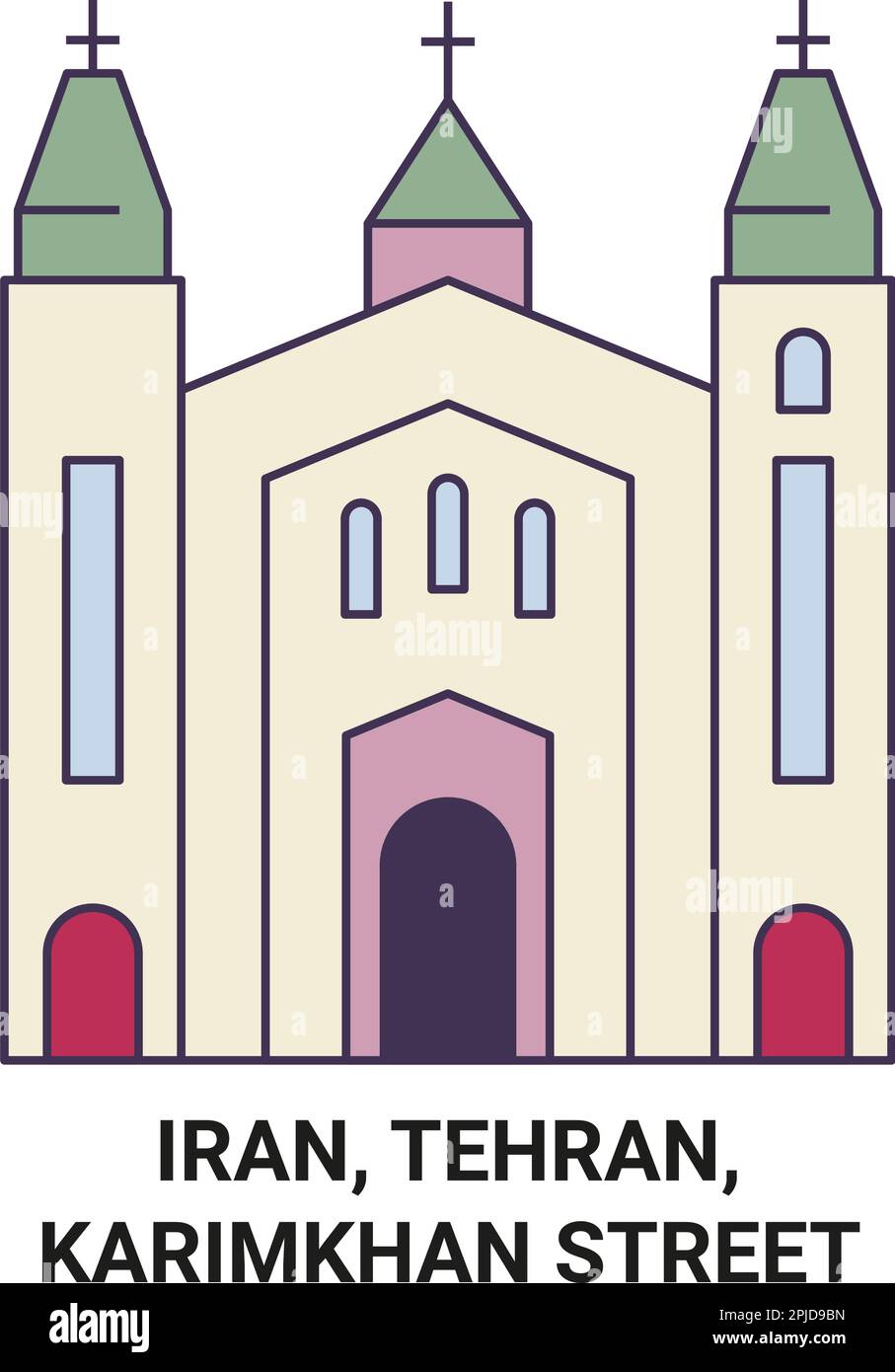 Iran, Tehran, Karimkhan Street travel landmark vector illustration ...