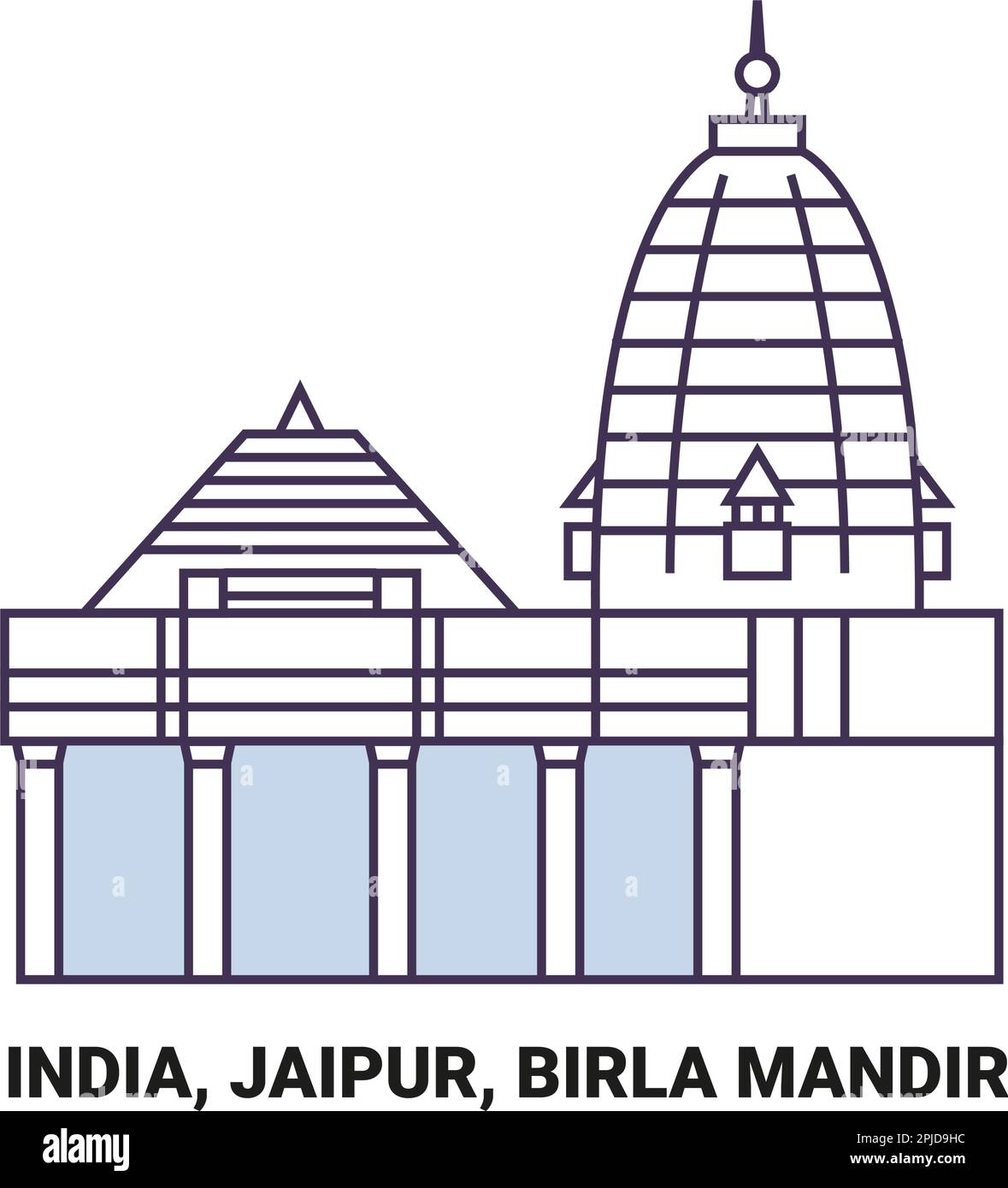 India, Jaipur, Birla Mandir travel landmark vector illustration Stock ...