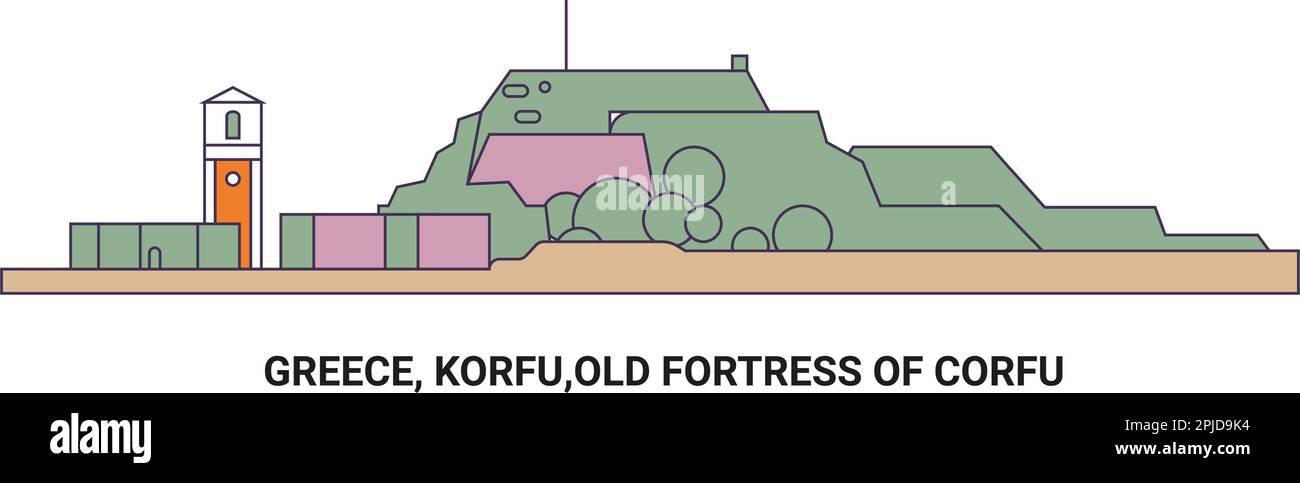 Greece, Korfu,Old Fortress Of Corfu, travel landmark vector ...