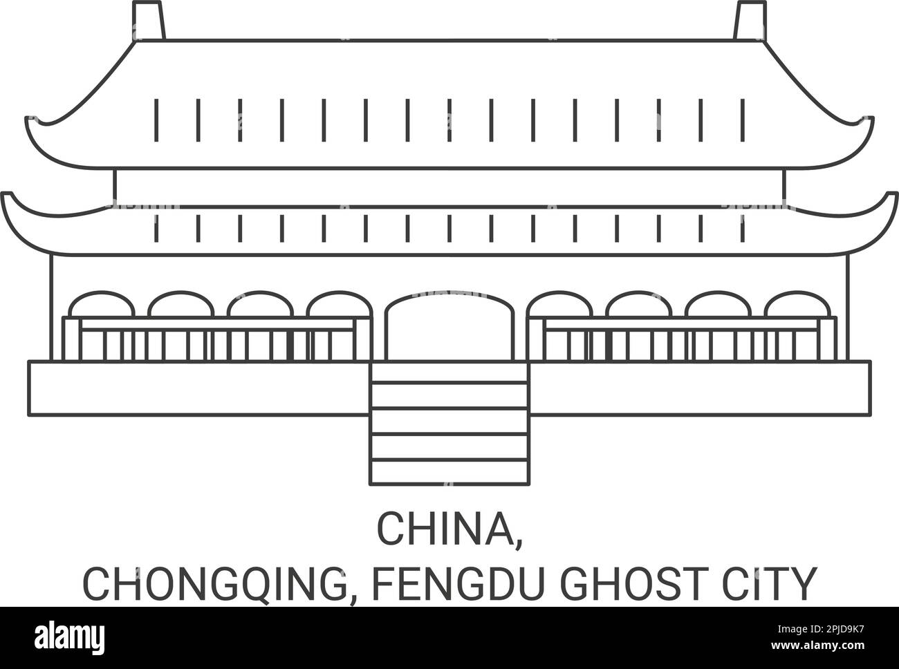 China, Chongqing, Fengdu Ghost City travel landmark vector illustration ...