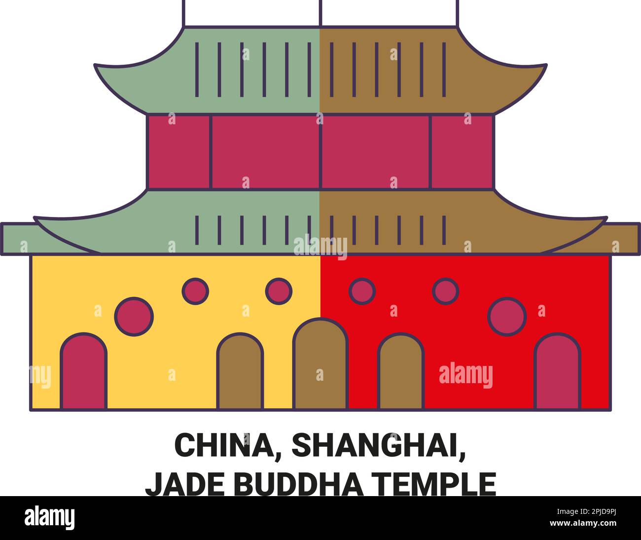 China, Shanghai, Jade Buddha Temple travel landmark vector illustration ...