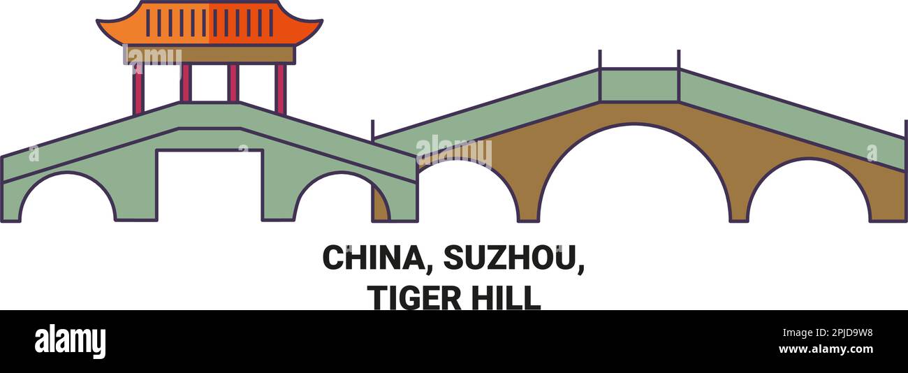 China, Suzhou, Tiger Hill travel landmark vector illustration Stock ...