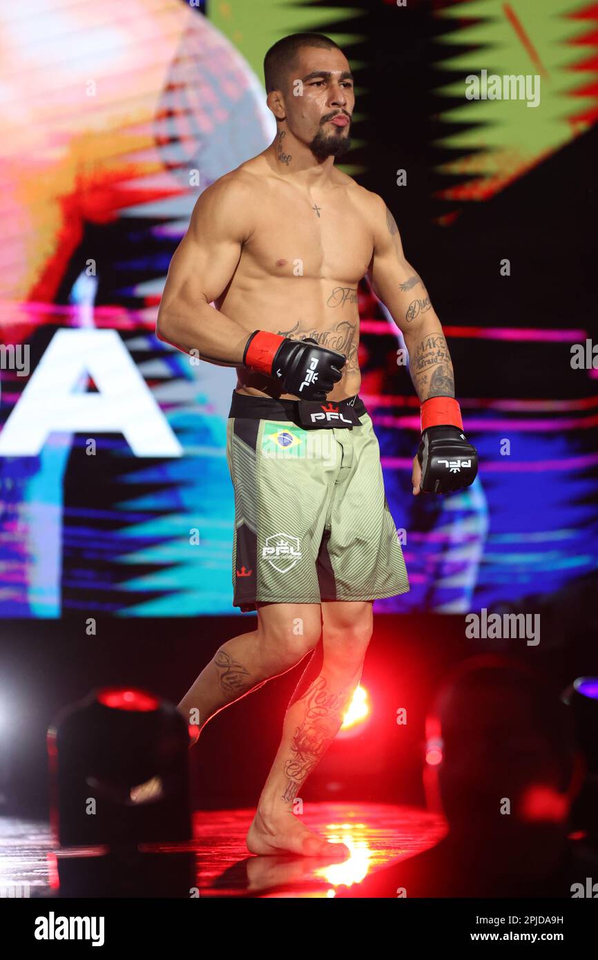 Las Vegas, NV, USA. 1st Apr, 2023. Featherweight Gabriel Braga enters ...