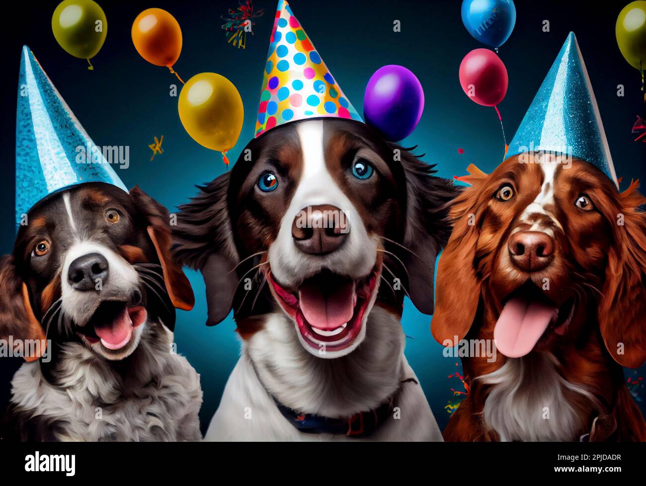Collage of dogs wearing party hat at party, Generative Ai Stock Photo ...