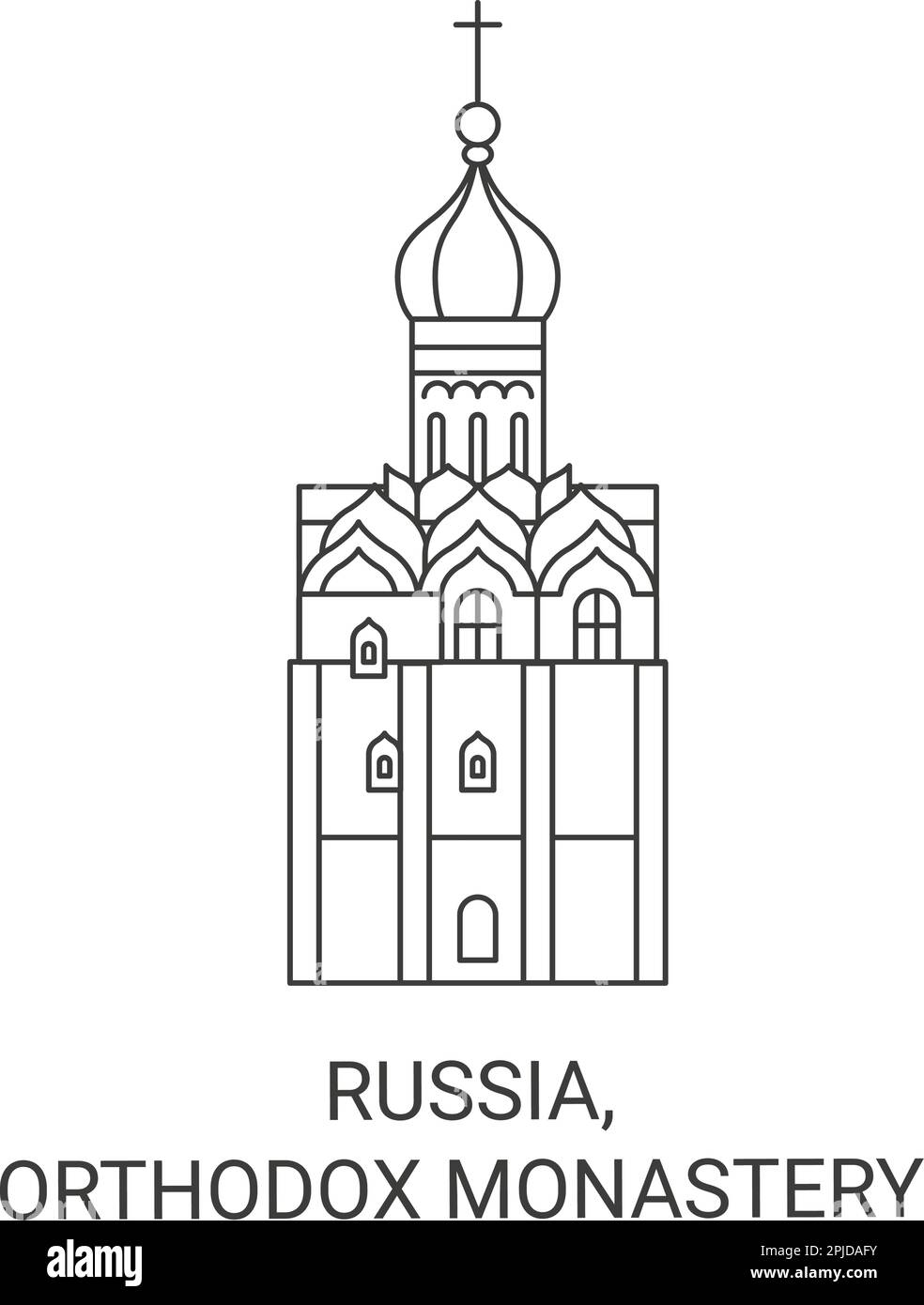 Russia, Orthodox Monastery travel landmark vector illustration Stock ...