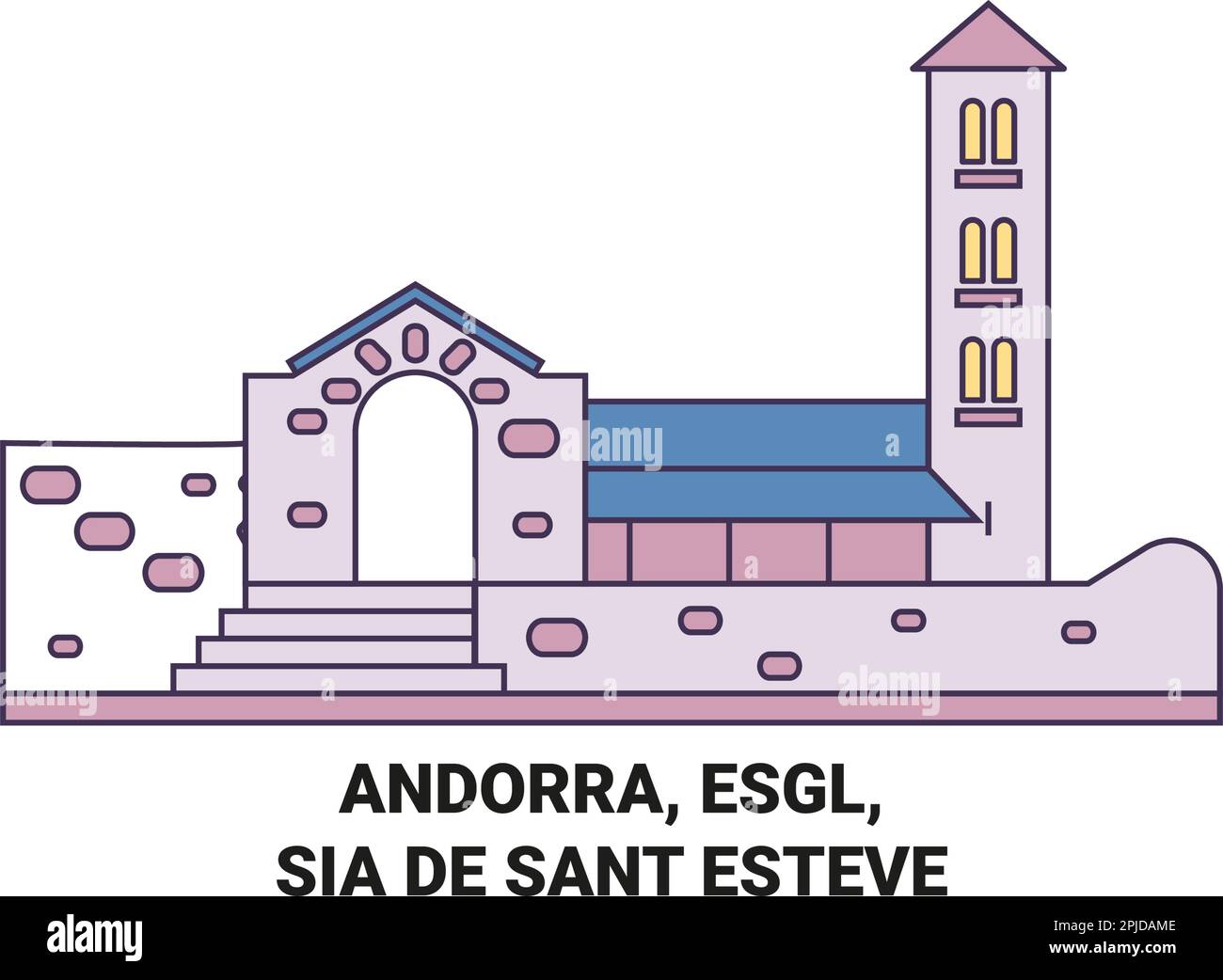 Andorra, Esgl, Sia De Sant Esteve travel landmark vector illustration ...