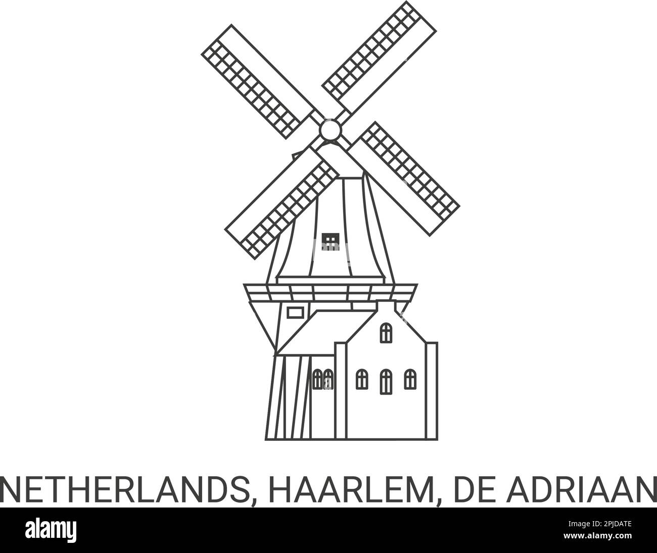 Netherlands, Haarlem, De Adriaan, travel landmark vector illustration ...