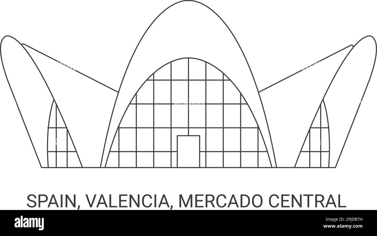 Spain, Valencia, Mercado Central, travel landmark vector illustration ...