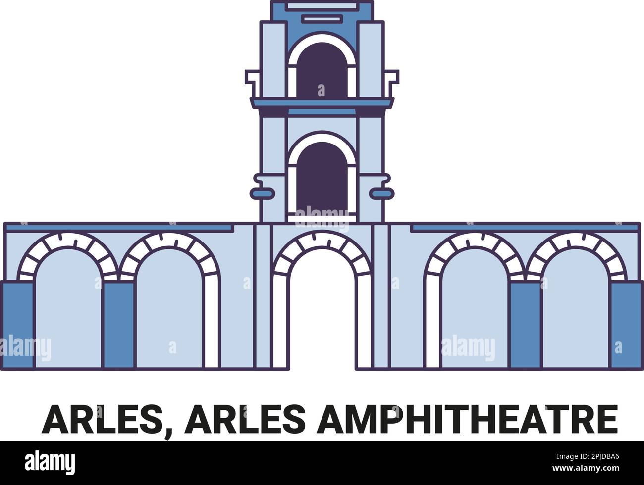 France, Arles, Arles Amphitheatre, travel landmark vector illustration ...