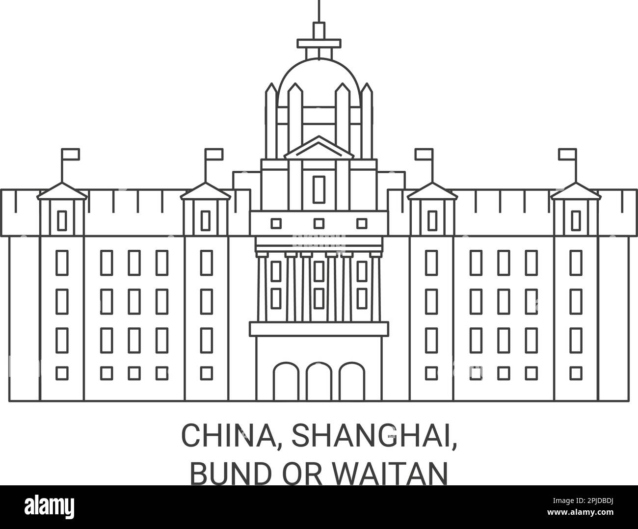 China, Shanghai, Bund Or Waitan travel landmark vector illustration ...