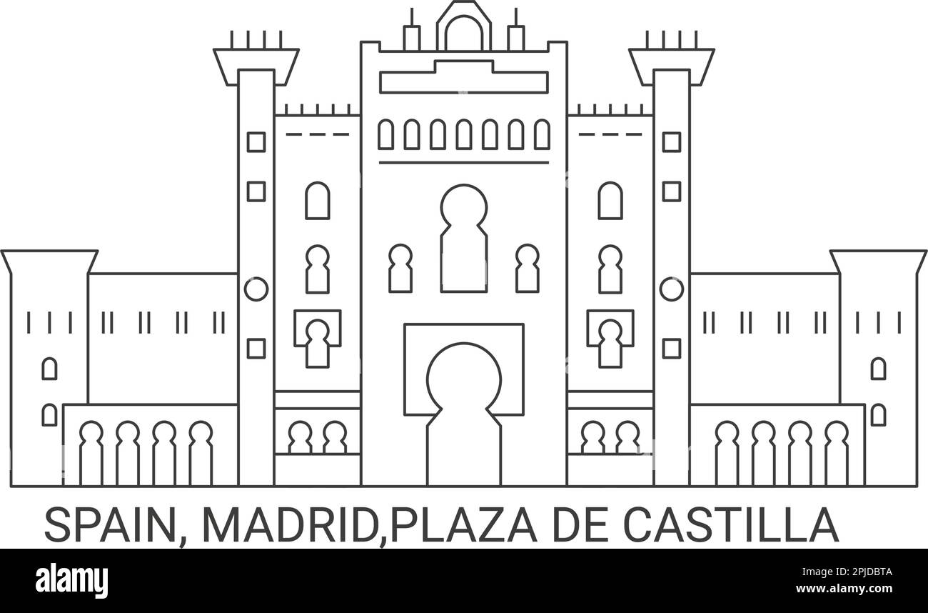 Spain, Madrid, Plaza De Castilla, travel landmark vector illustration ...