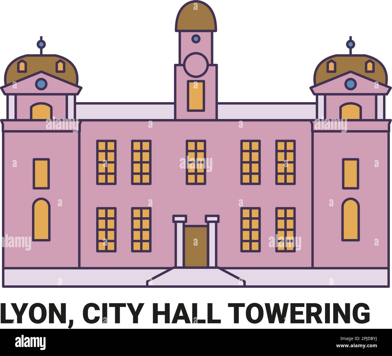 France, Lyon, City Hall Towering, travel landmark vector illustration ...