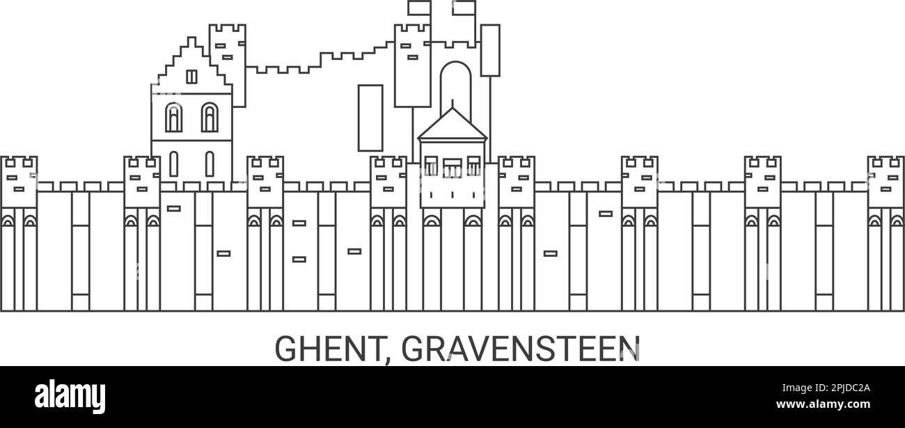 Belgium, Ghent, Gravensteen, travel landmark vector illustration Stock ...
