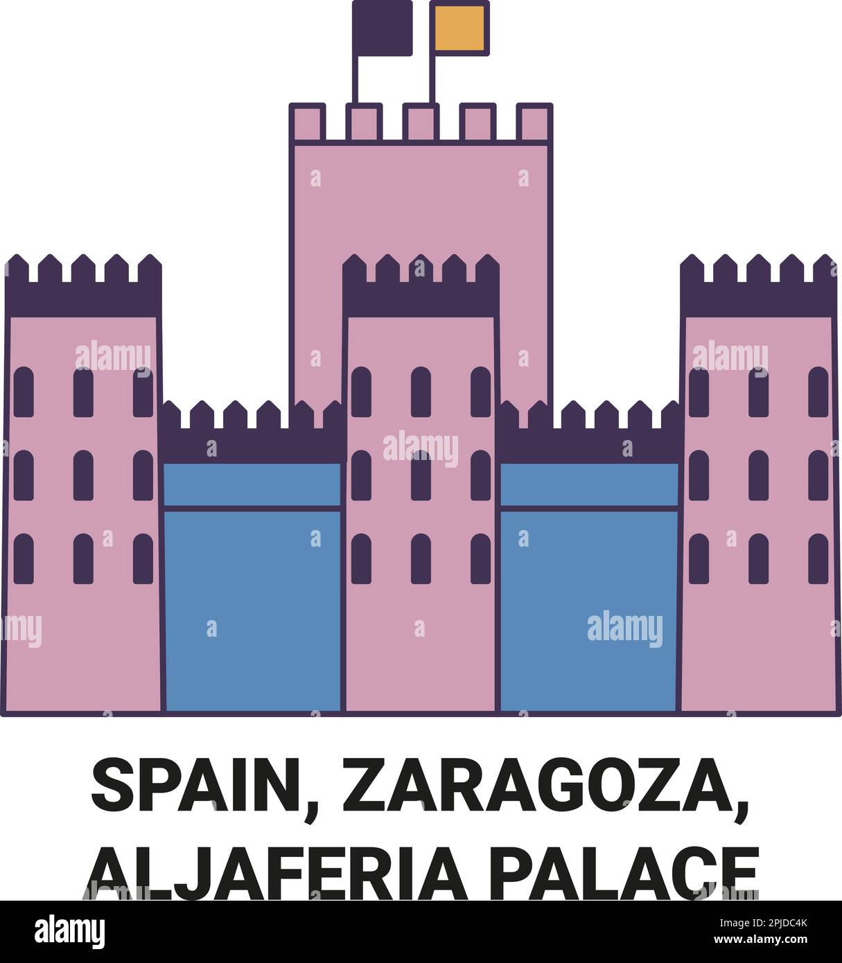 Spain, Zaragoza, Aljaferia Palace travel landmark vector illustration ...