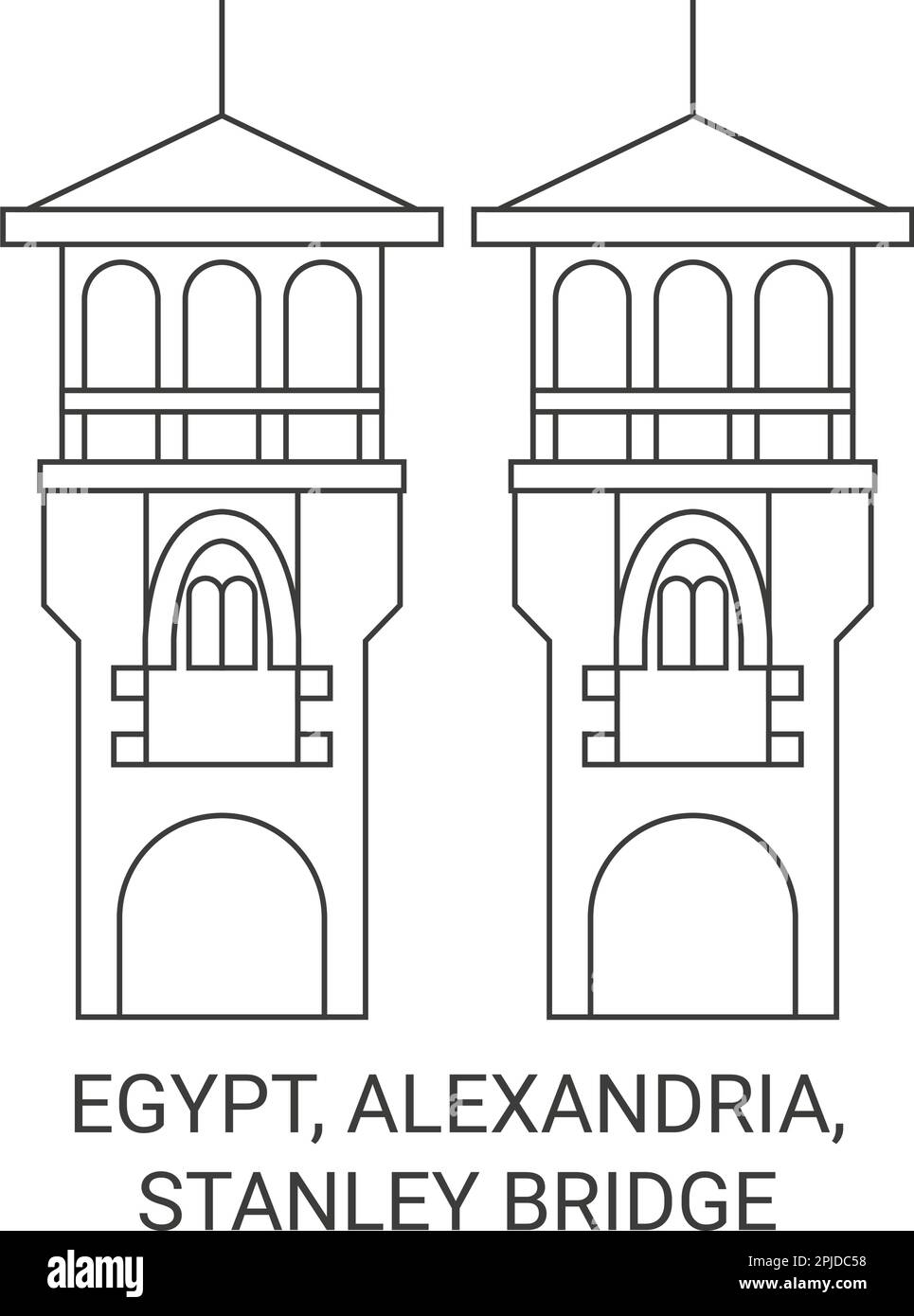 Egypt, Alexandria, Stanley Bridge travel landmark vector illustration ...