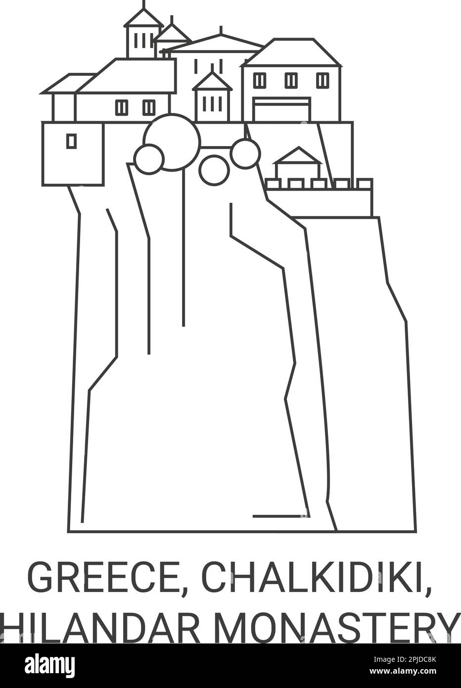 Greece, Chalkidiki, Hilandar Monastery travel landmark vector ...