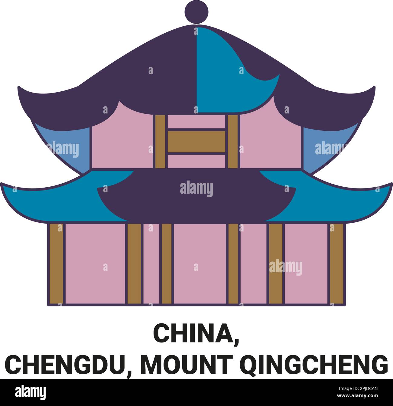 China, Chengdu, Mount Qingcheng travel landmark vector illustration ...