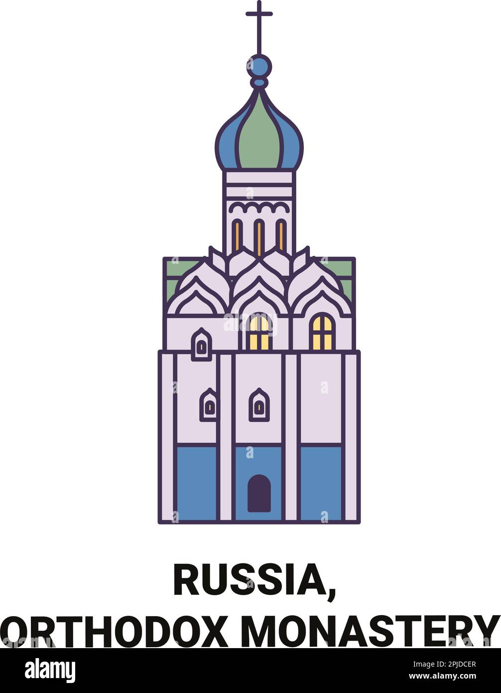 Russia, Orthodox Monastery travel landmark vector illustration Stock ...