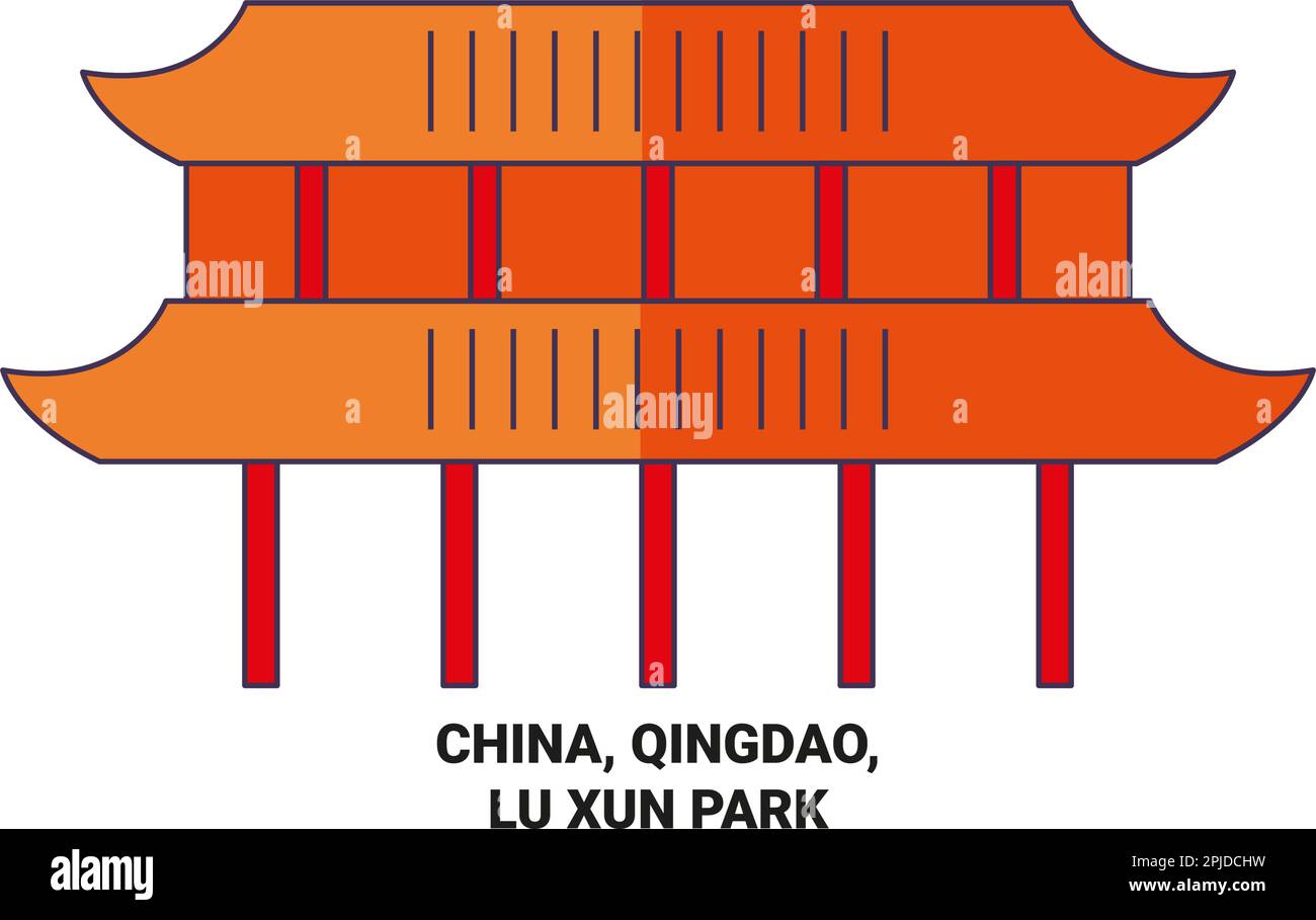 China, Qingdao, Lu Xun Park travel landmark vector illustration Stock ...