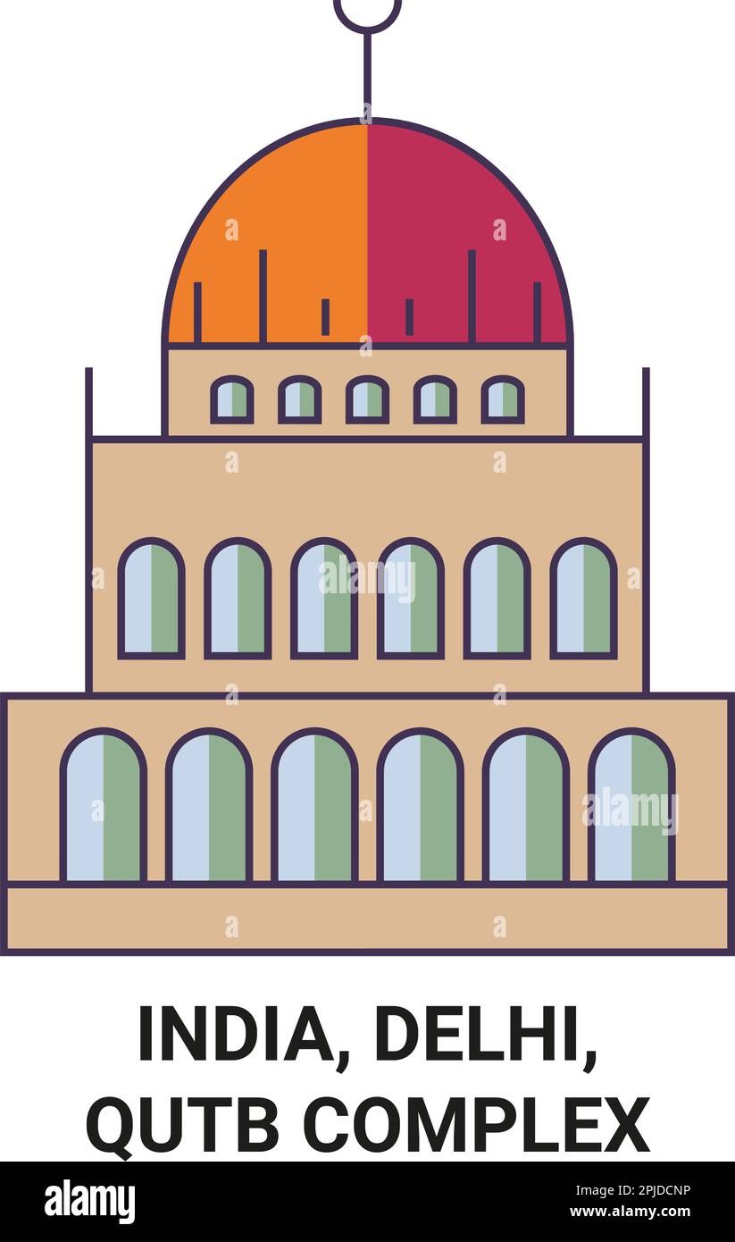 India, Delhi, Qutb Complex travel landmark vector illustration Stock ...