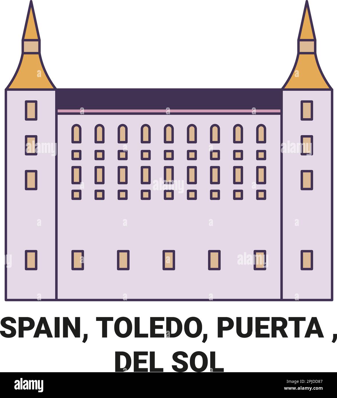 Spain, Toledo, Puerta Del Sol travel landmark vector illustration Stock ...