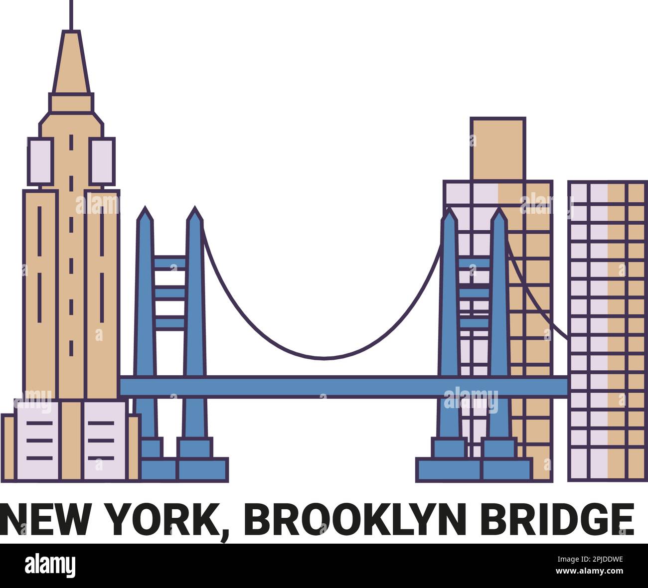 United States, New York, Brooklyn Bridge, travel landmark vector ...