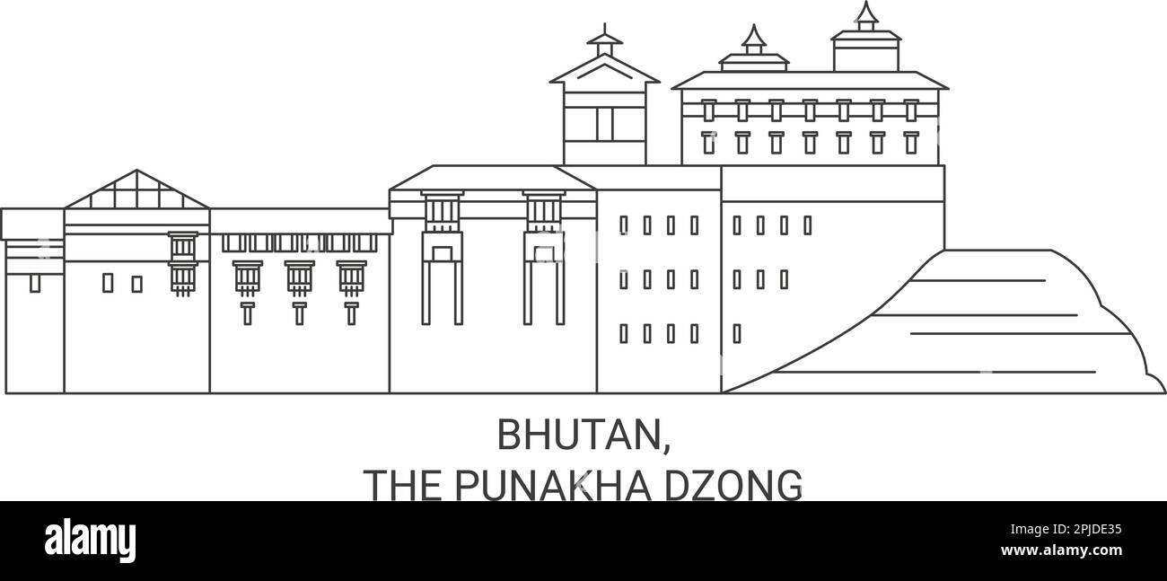 Bhutan, The Punakha Dzong travel landmark vector illustration Stock ...